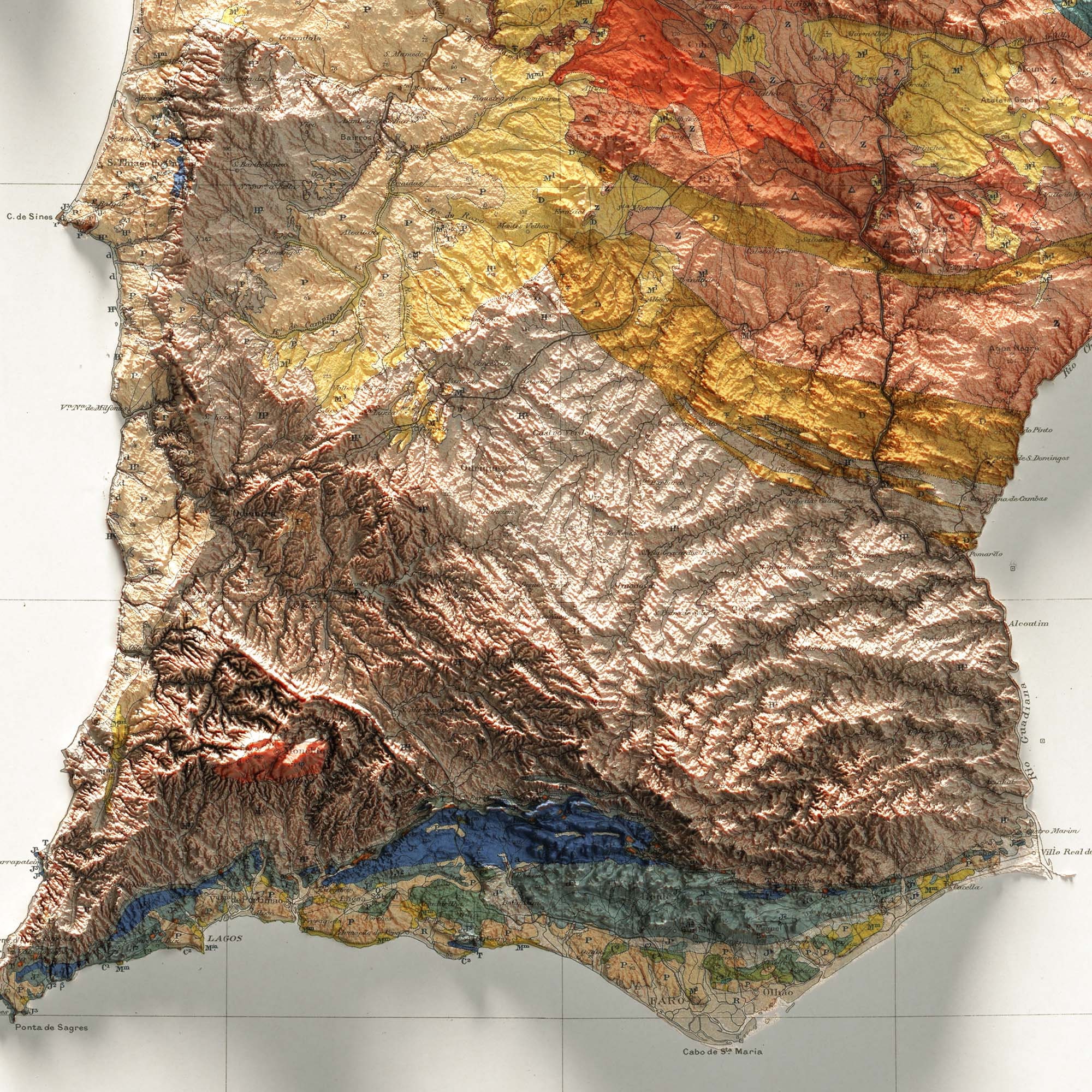 Portugal 1899 Geological Map: Vintage Flat Shaded Relief Print Art - Etsy