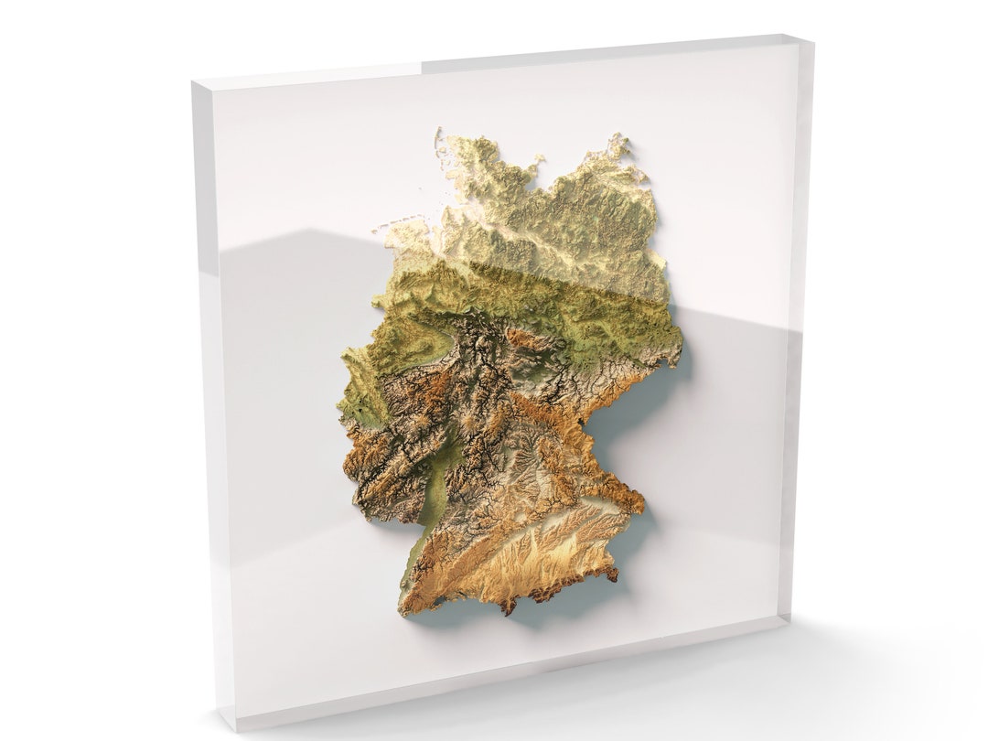 Germany Acrylic Block, Hypsometric Shaded Relief Map, Custom Gift for ...