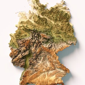 Germany Elevation Map geo 2D Poster Shaded Relief Map, Fine Art Wall ...