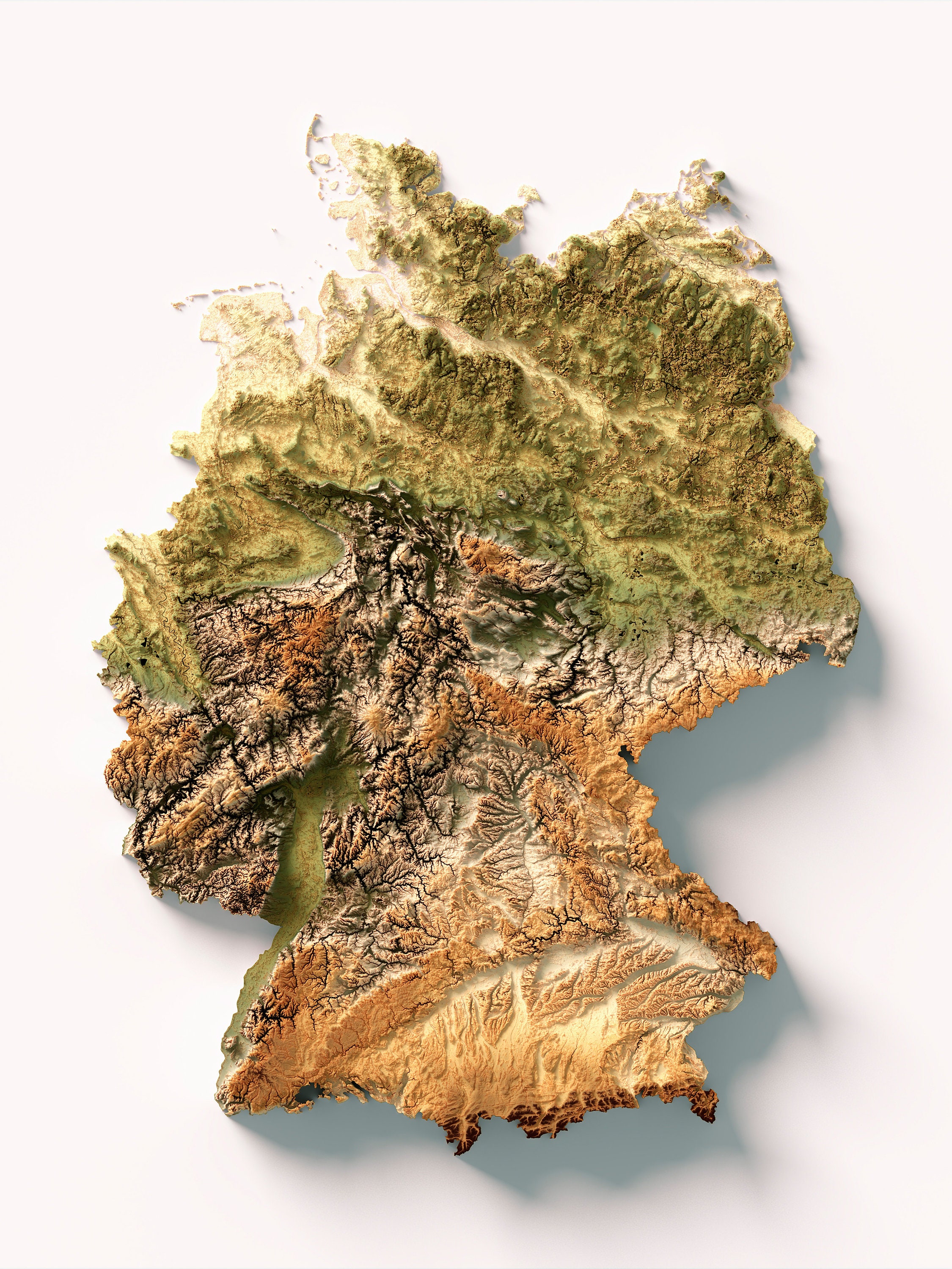 Germany Elevation Tint Geo Shaded Relief Map Fine Art - Etsy
