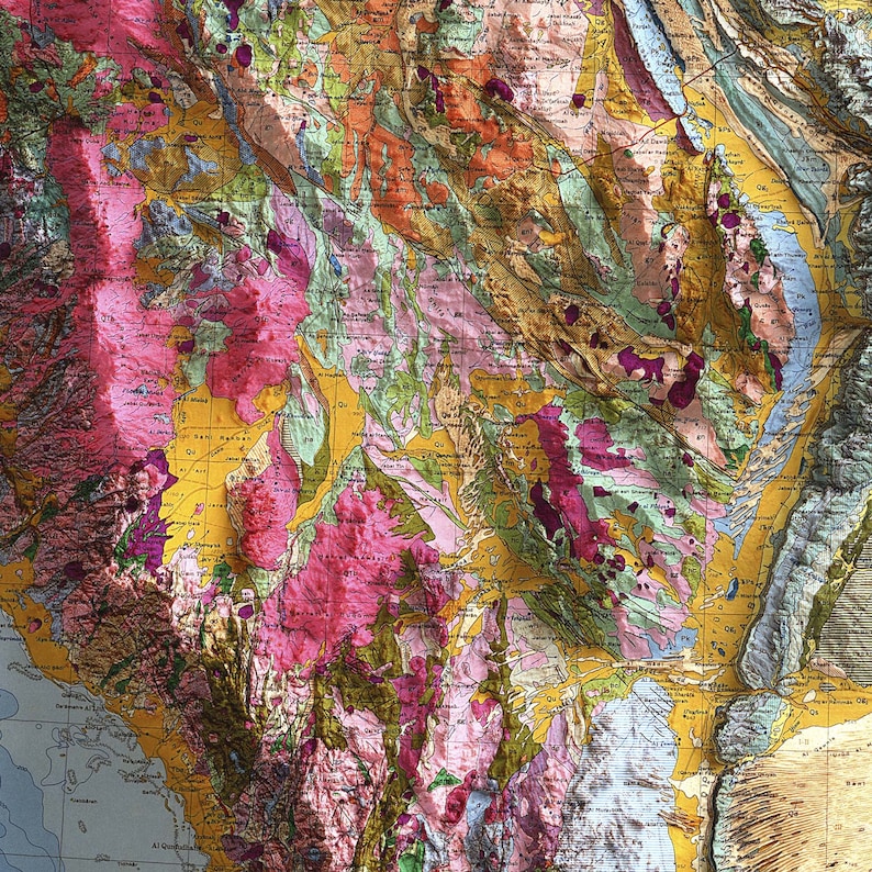 Arabian Peninsula Geological Map of 1963 - 2D Poster Shaded Relief Map ...