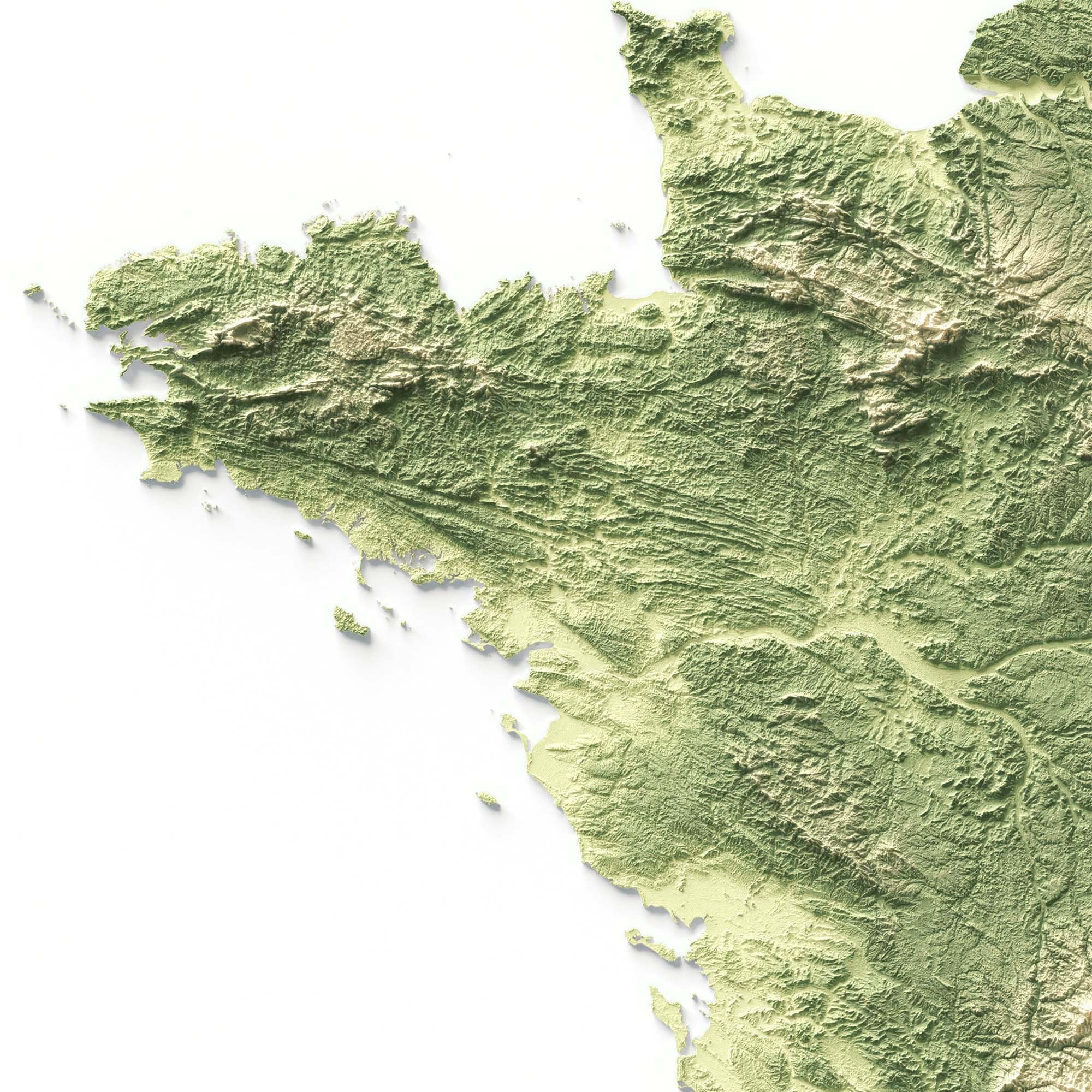 France Elevation Map (geo) - 2D Poster Shaded Relief Map, Fine Art Wall ...