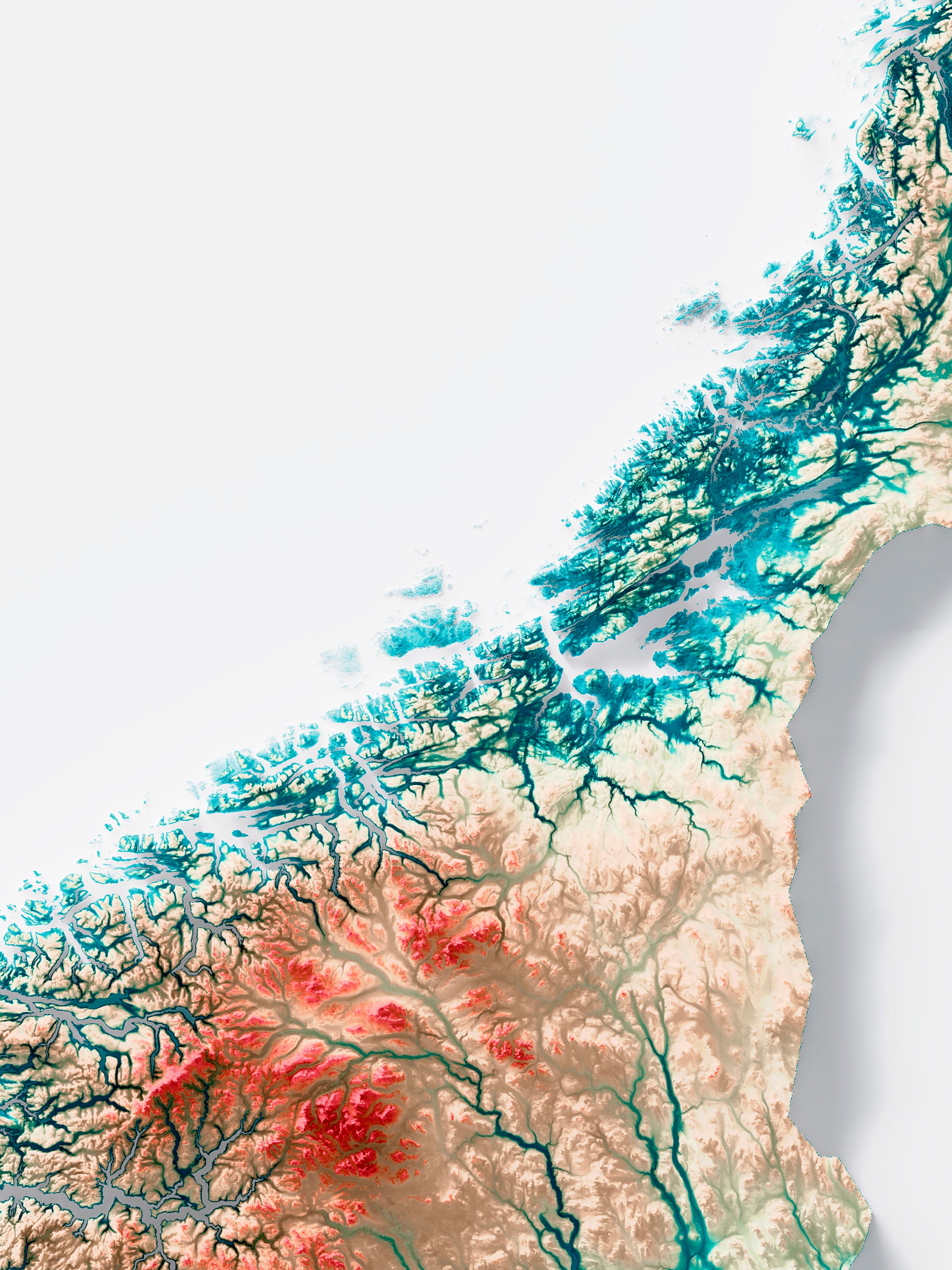 Norway Elevation Map spectral 2D Poster Shaded Relief Map, Fine Art Wall Decor, Travel Poster ...