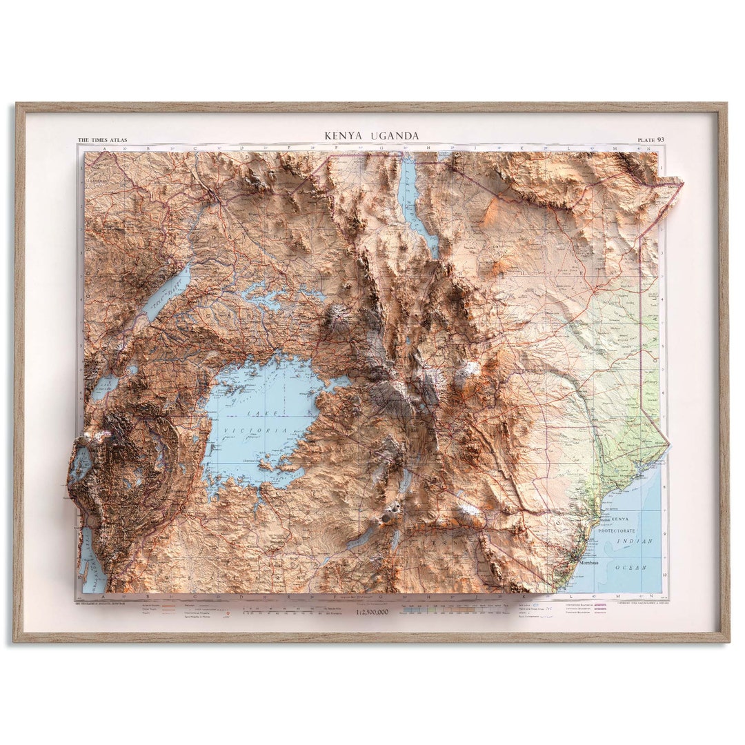 Kenya Uganda Topographic Map of 1956 - 2D Poster Shaded Relief Map ...