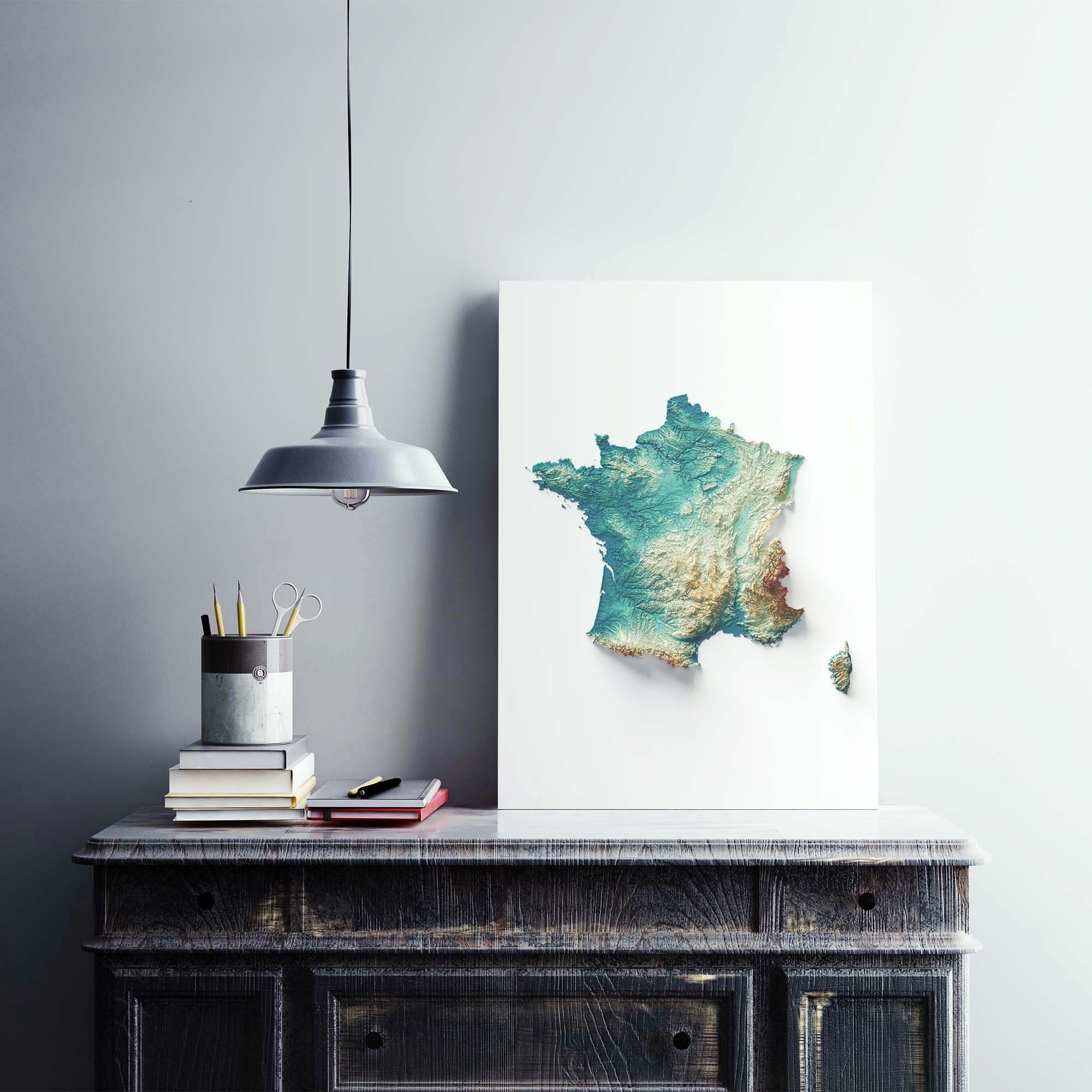 France Elevation Tint Map Spectral 2D Poster Shaded Relief Map, Fine ...