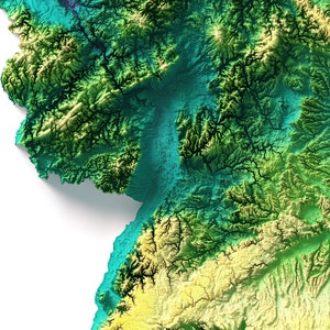 Germany Elevation Map viridis 2D Poster Shaded Relief Map, Fine Art ...