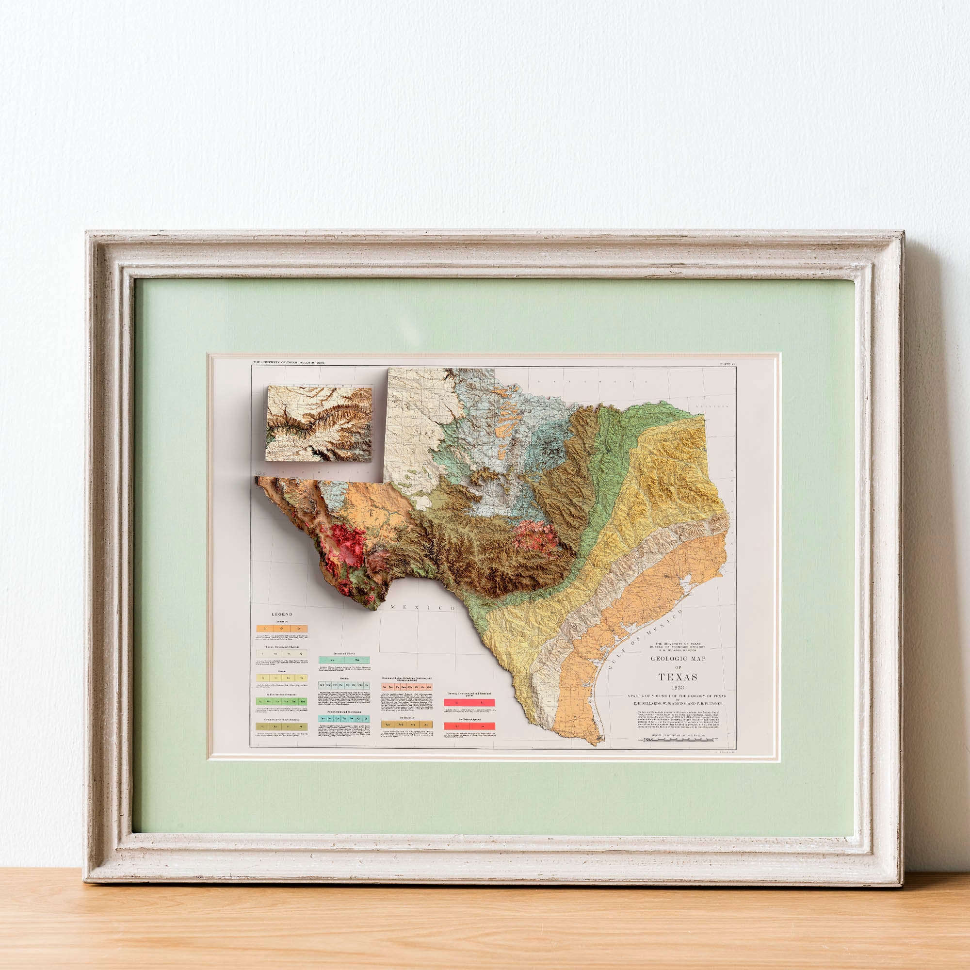 Texas (USA) 1933 Geological Map: Vintage Flat Shaded Relief Print Art ...