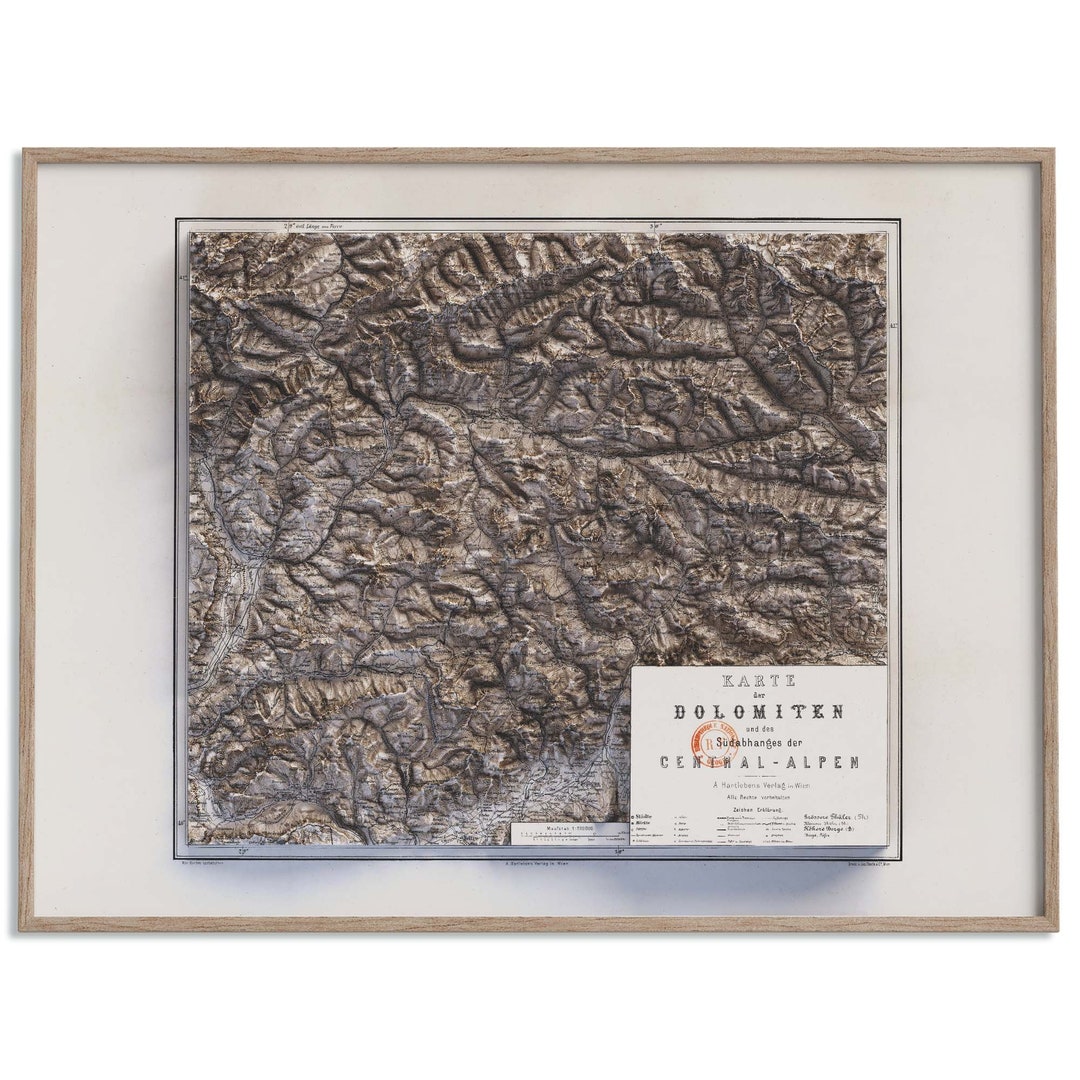 Dolomites (italy) Topographic Map of 1880 - 2D Poster Shaded Relief Map ...
