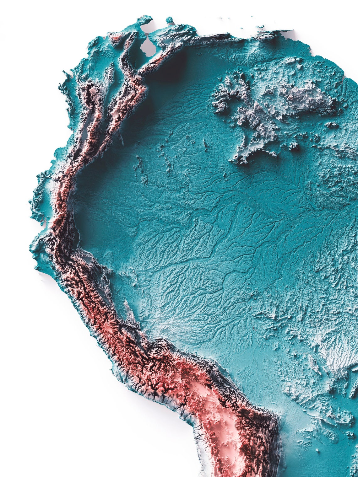 South America Elevation Tint Irid Shaded Relief Map - Etsy