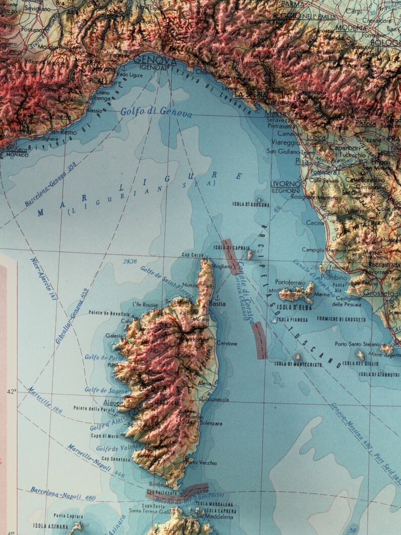 Mapa topográfico de Italia de 1967 Mapa en relieve sombreado de póster ...