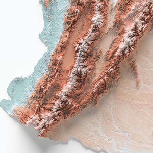Colombia Elevation Tint Map (candy): Flat Shaded Relief Print Artposter ...