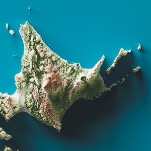 Japan Elevation Map (geolight) - 2D Poster Shaded Relief Map, Fine Art ...