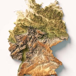 Germany Elevation Map (geo) - 2D Poster Shaded Relief Map, Fine Art ...