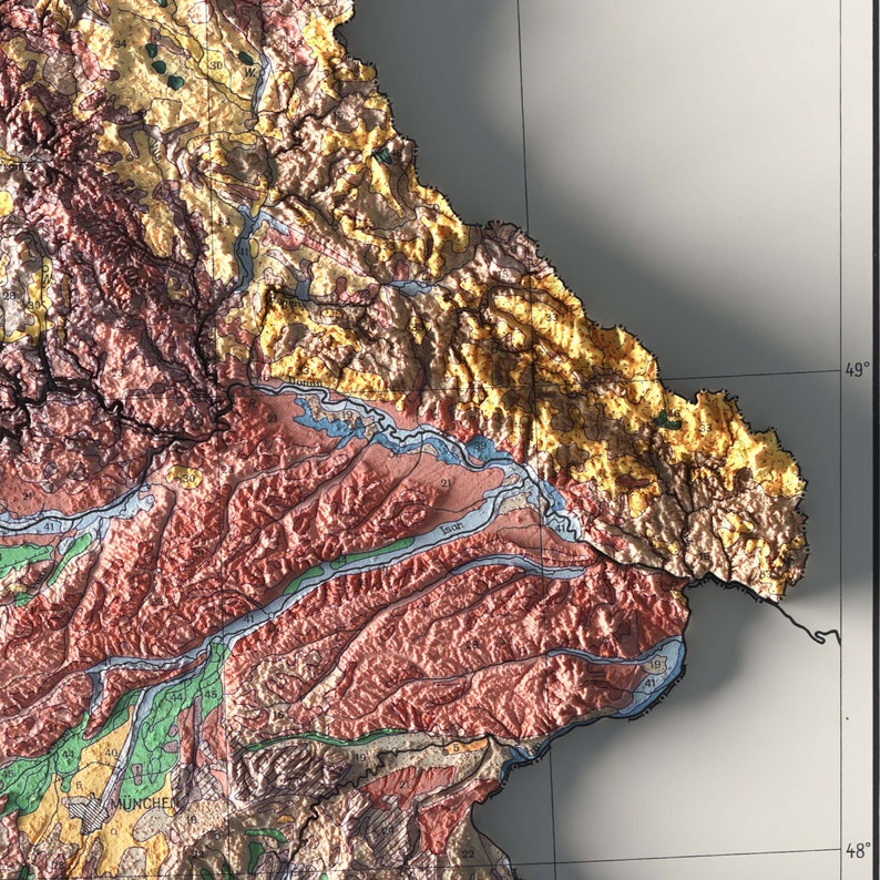 West Germany Soil Map of 1963 - 2D Poster Shaded Relief Map, Fine Art ...