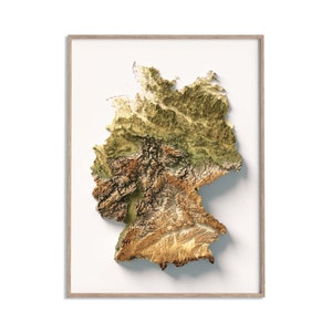 Germany Elevation Map geo 2D Poster Shaded Relief Map, Fine Art Wall ...