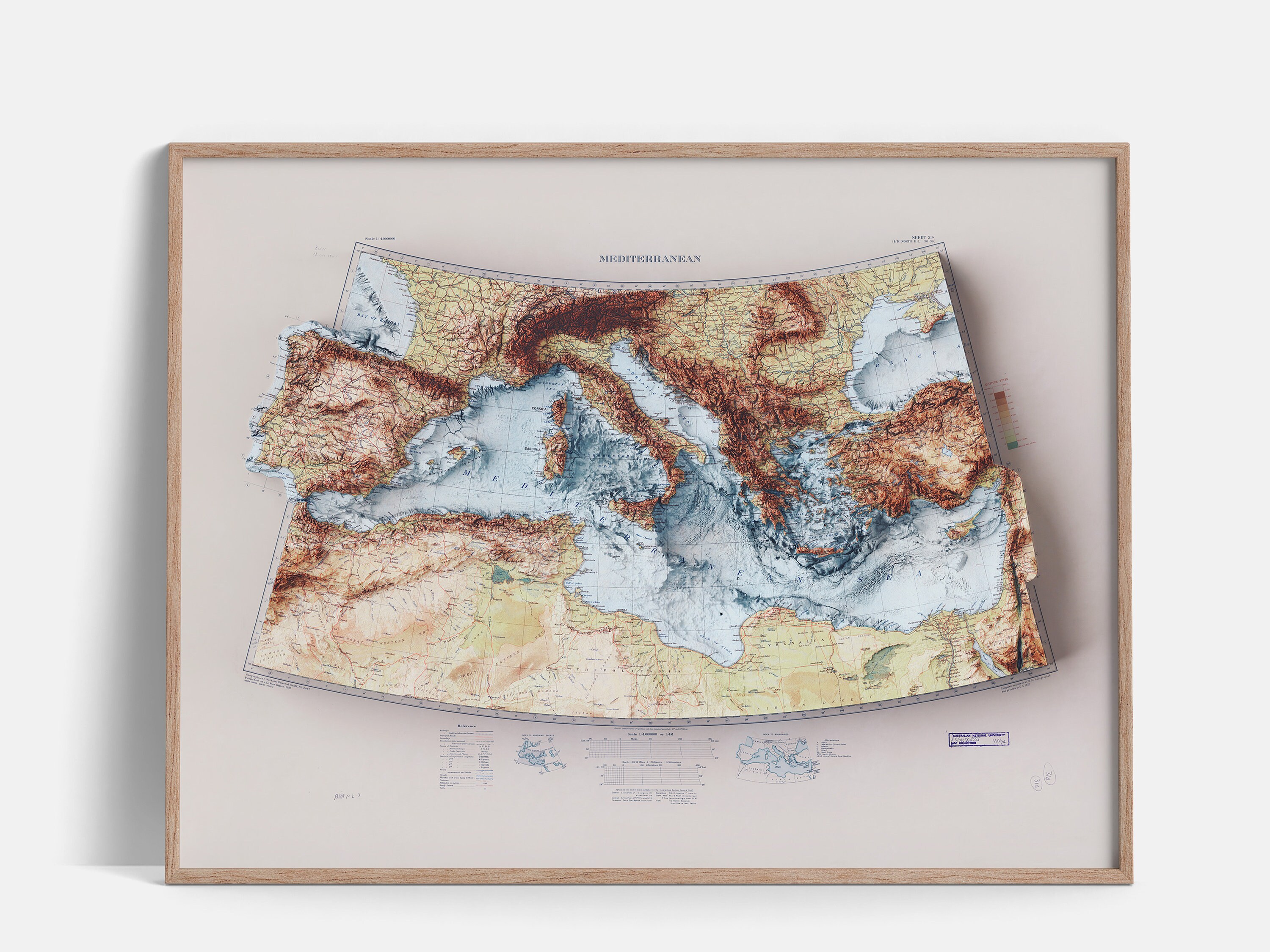 Mediterranean Sea Bathymetric Topographic Map of 1837 2D Poster Shaded ...
