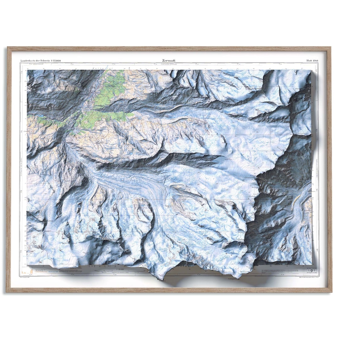 Zermatt (switzerland) 1970 Topographic Map: Vintage Flat Shaded Relief ...