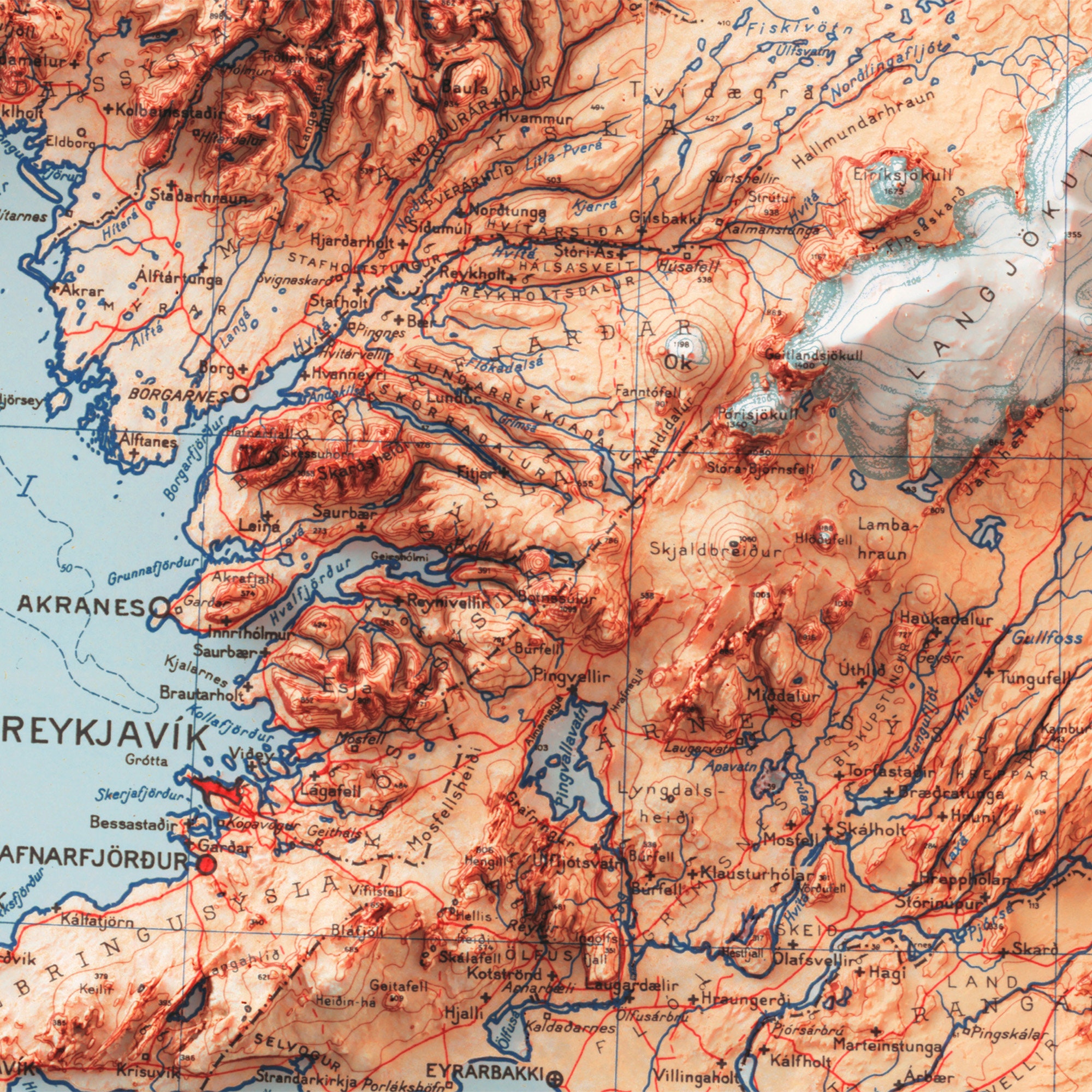 Iceland Topographic Map of 1963 2D Poster Shaded Relief Map, Fine Art ...