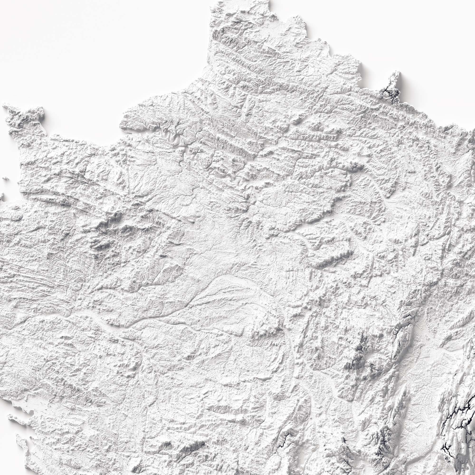 France Elevation Map (white) - 2D Poster Shaded Relief Map, Fine Art ...