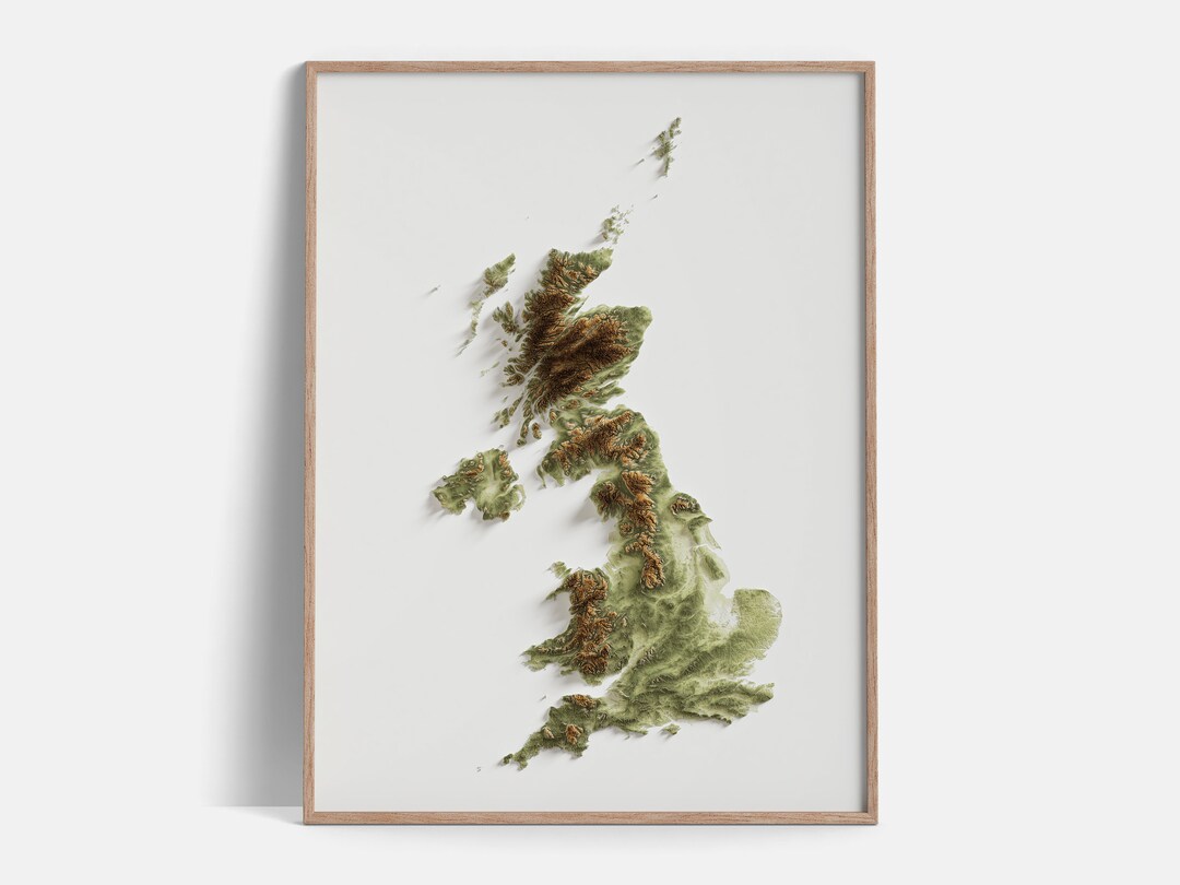United Kingdom Elevation Tint Map Geo 2D Poster Shaded - Etsy