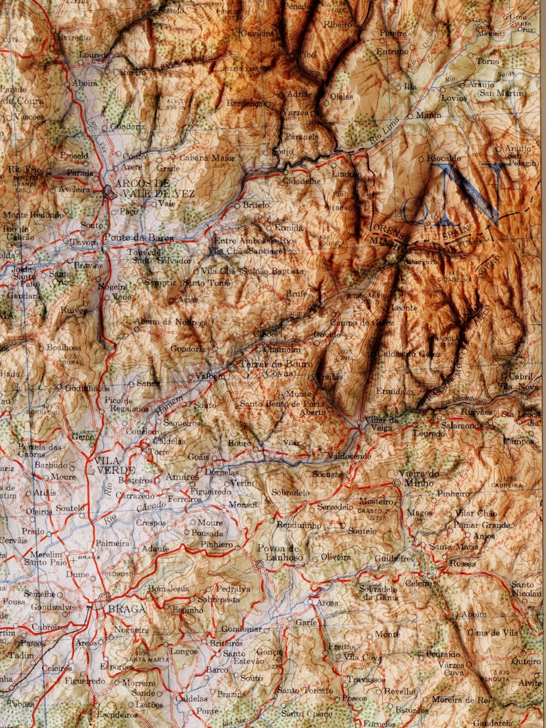 Porto portugal Topographic Map of 1944 2D Poster Shaded - Etsy