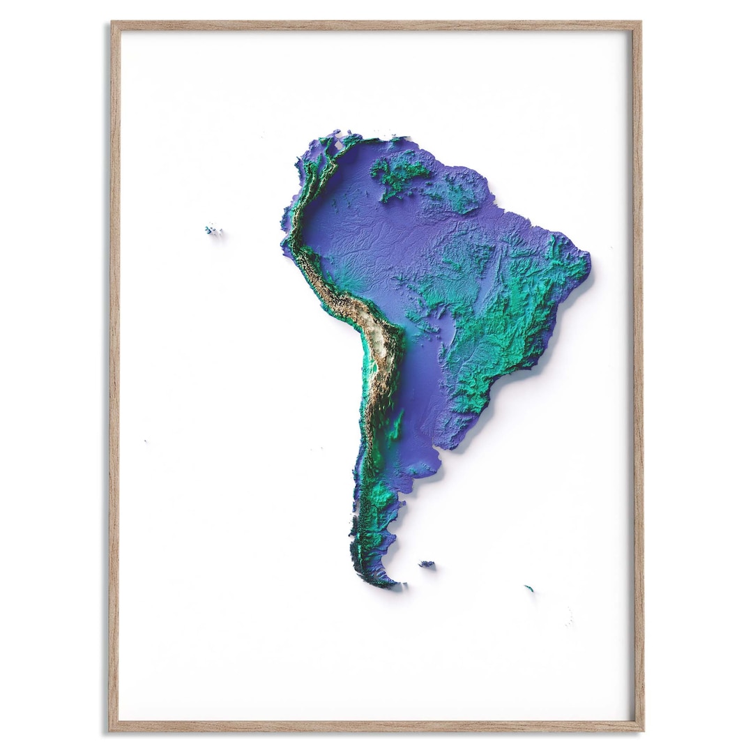 South America Elevation Map (viridis) - 2D Poster Shaded Relief Map ...
