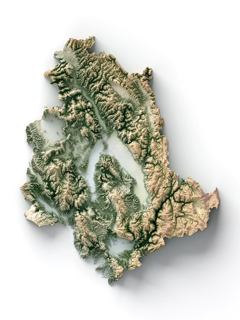 Umbria, Italy Elevation Map geo 2D Poster Shaded Relief Map, Fine Art ...