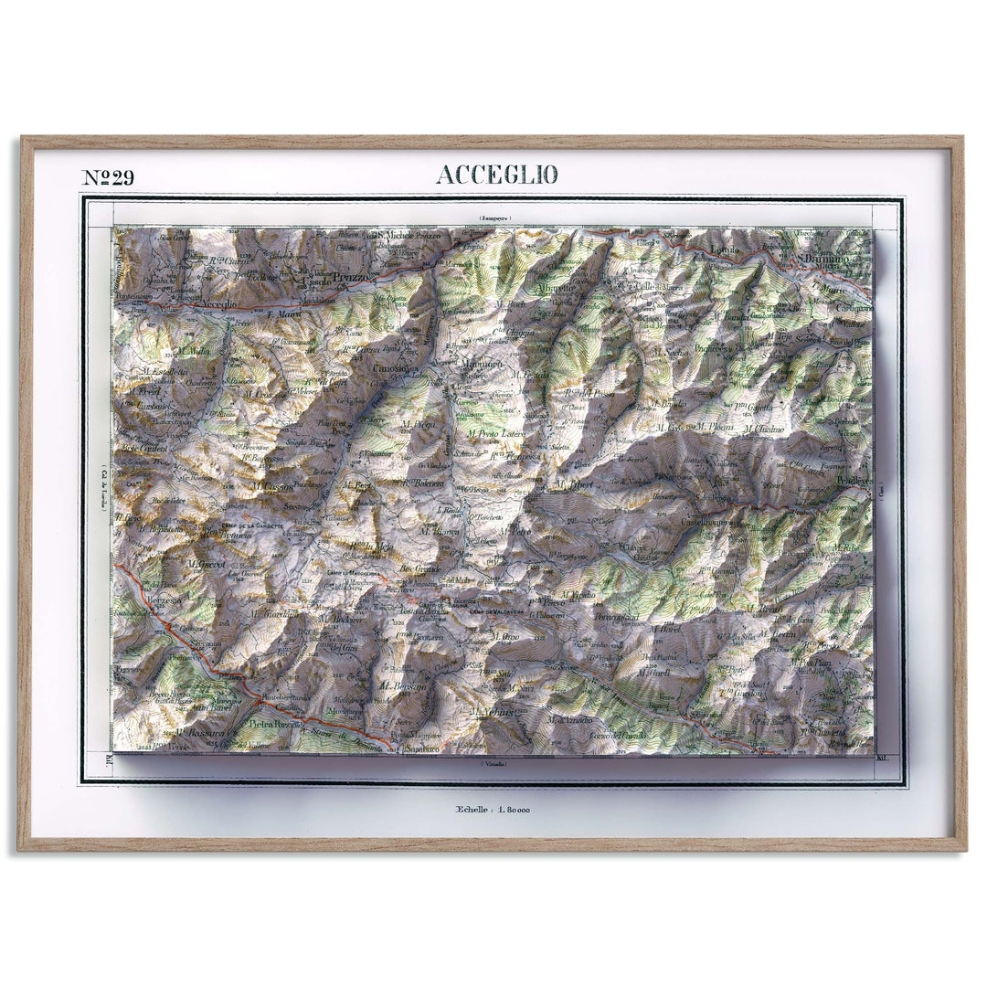Acceglio (italy) Topographic Map of 1899 - 2D Poster Shaded Relief Map ...