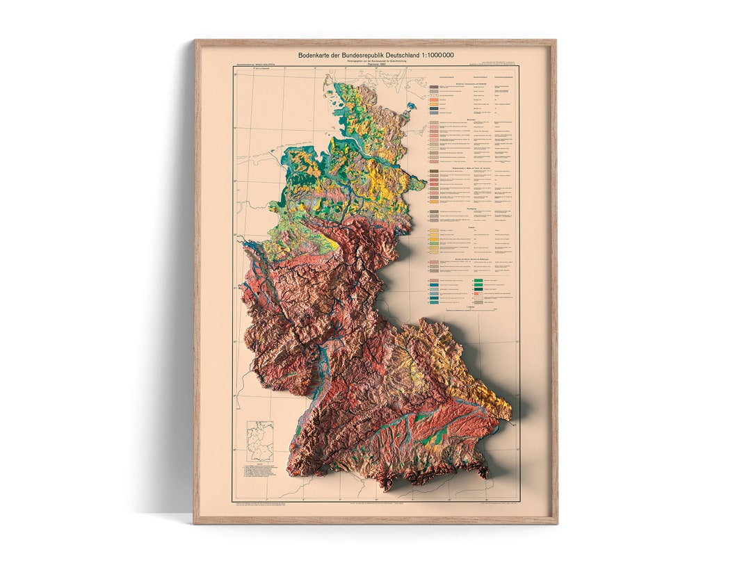 West Germany Soil Map of 1963 2D Poster Shaded Relief Map - Etsy