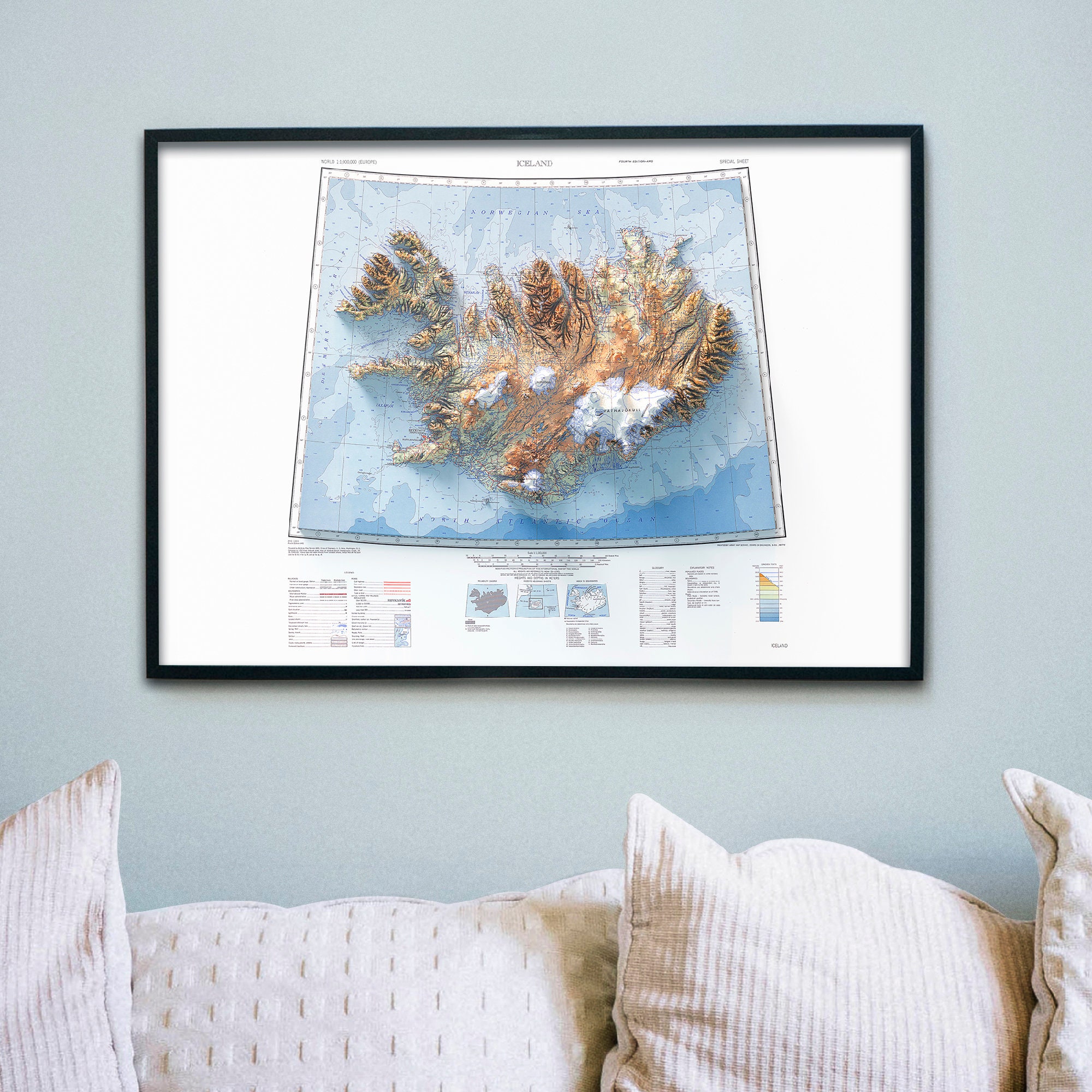 Iceland Topographic Map of 1952 2D Poster Shaded Relief Map, Fine Art ...