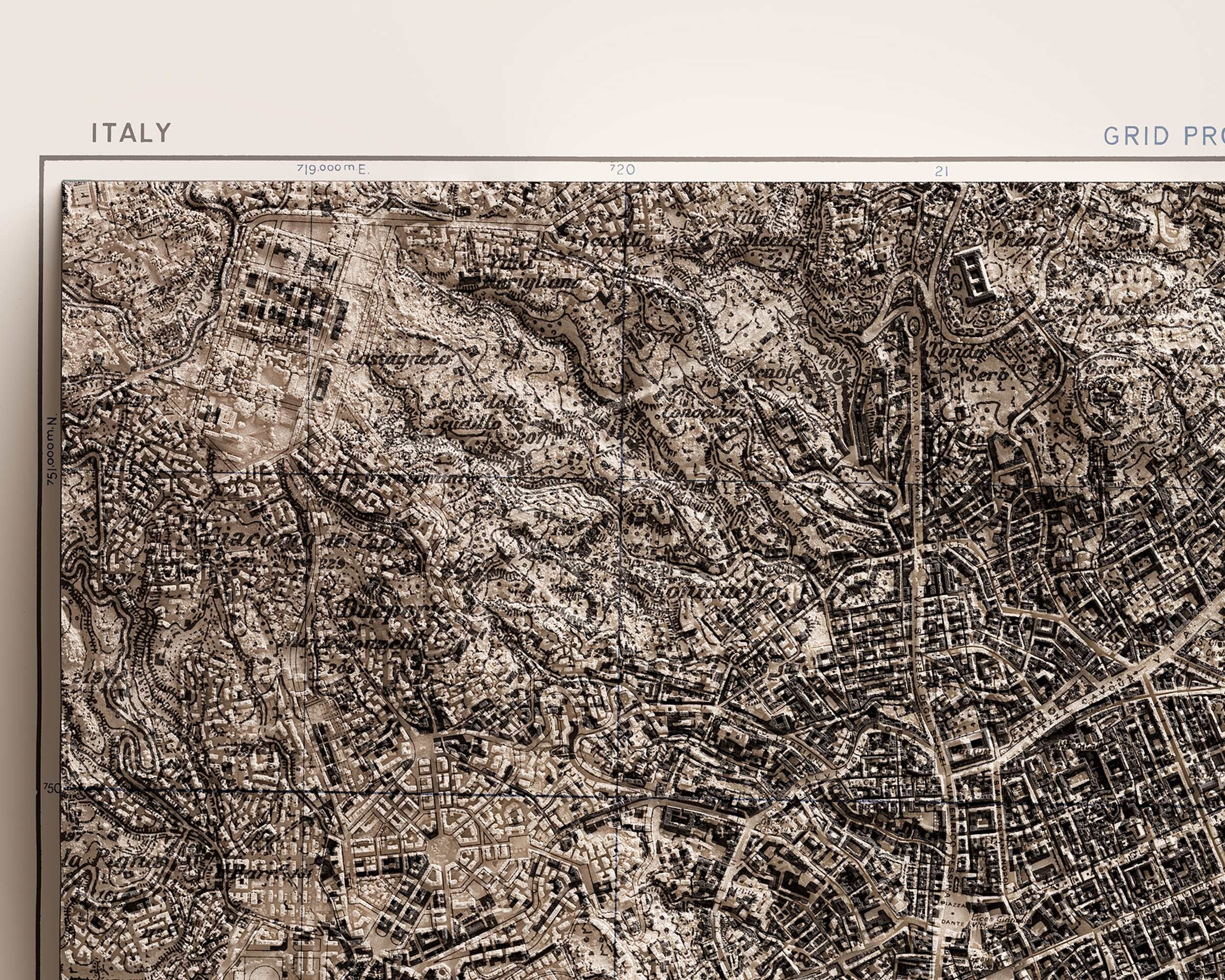 Naples italy City Map of 1943 2D Poster Shaded Relief Map - Etsy
