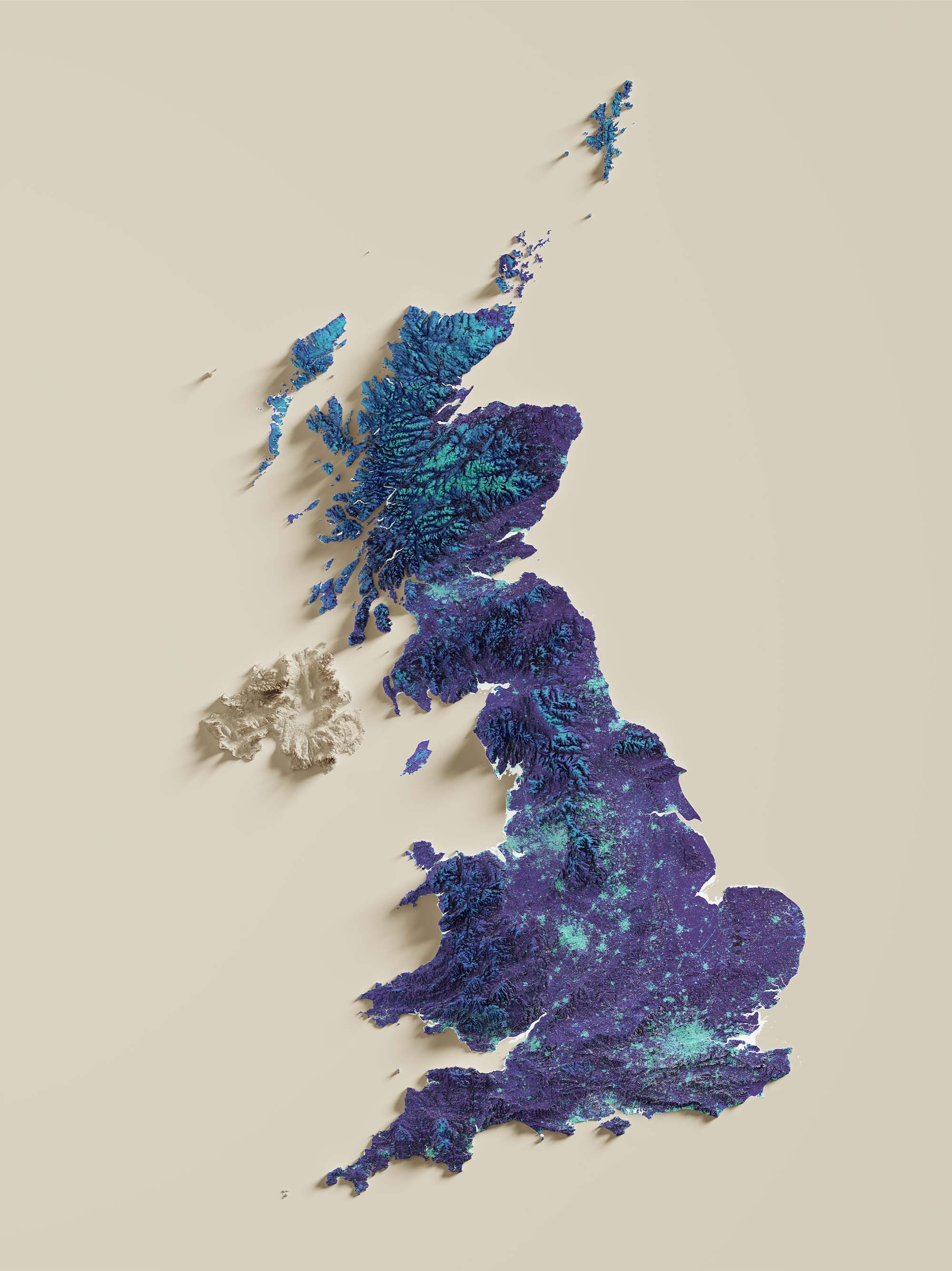 United Kingdom Elevation Map (viridis) - 2D Poster Shaded Relief Map ...