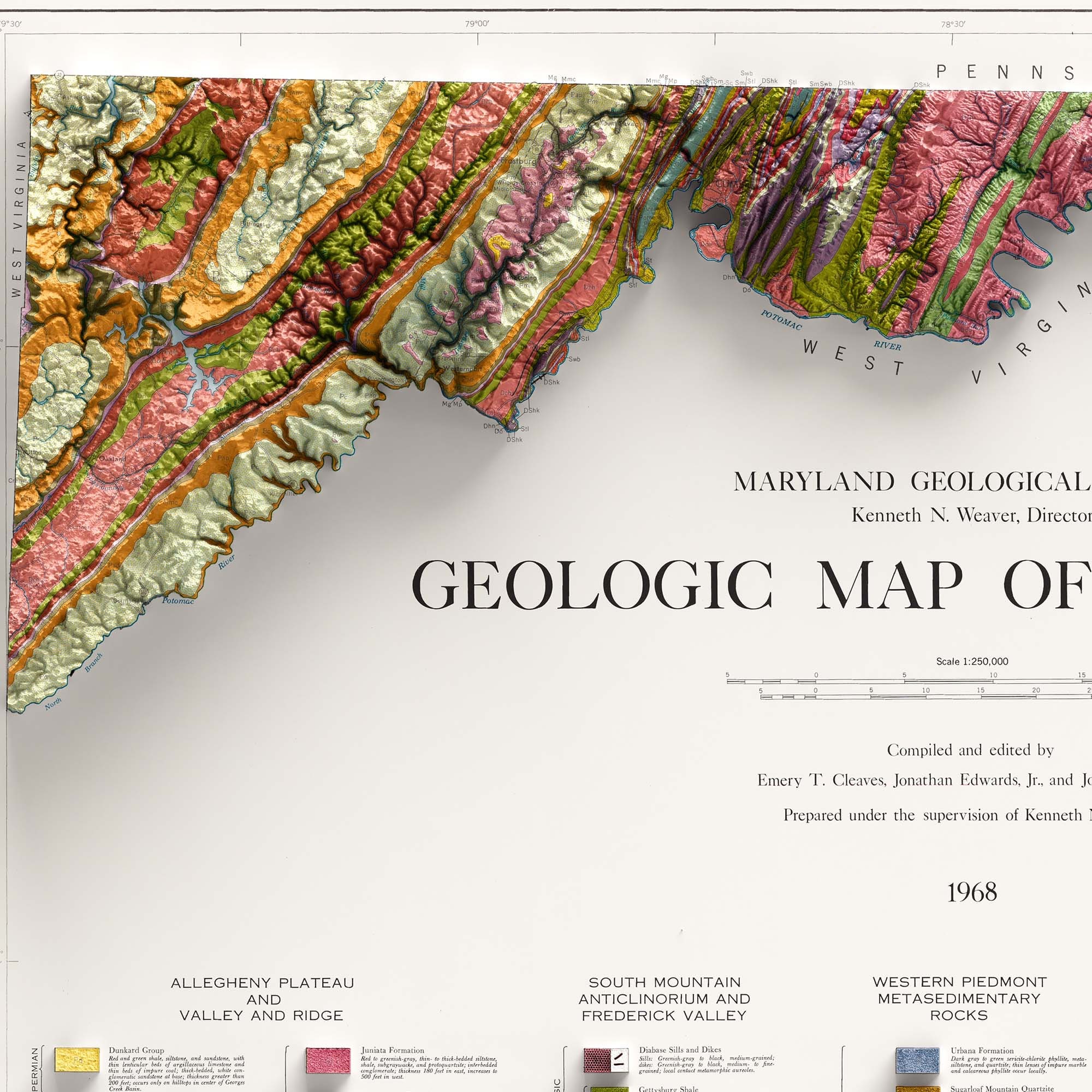 Maryland (USA) Geological Map of 1968 - 2D Poster Shaded Relief Map ...