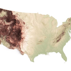 United States of America Elevation Map (geo) - 2D Poster Shaded Relief ...