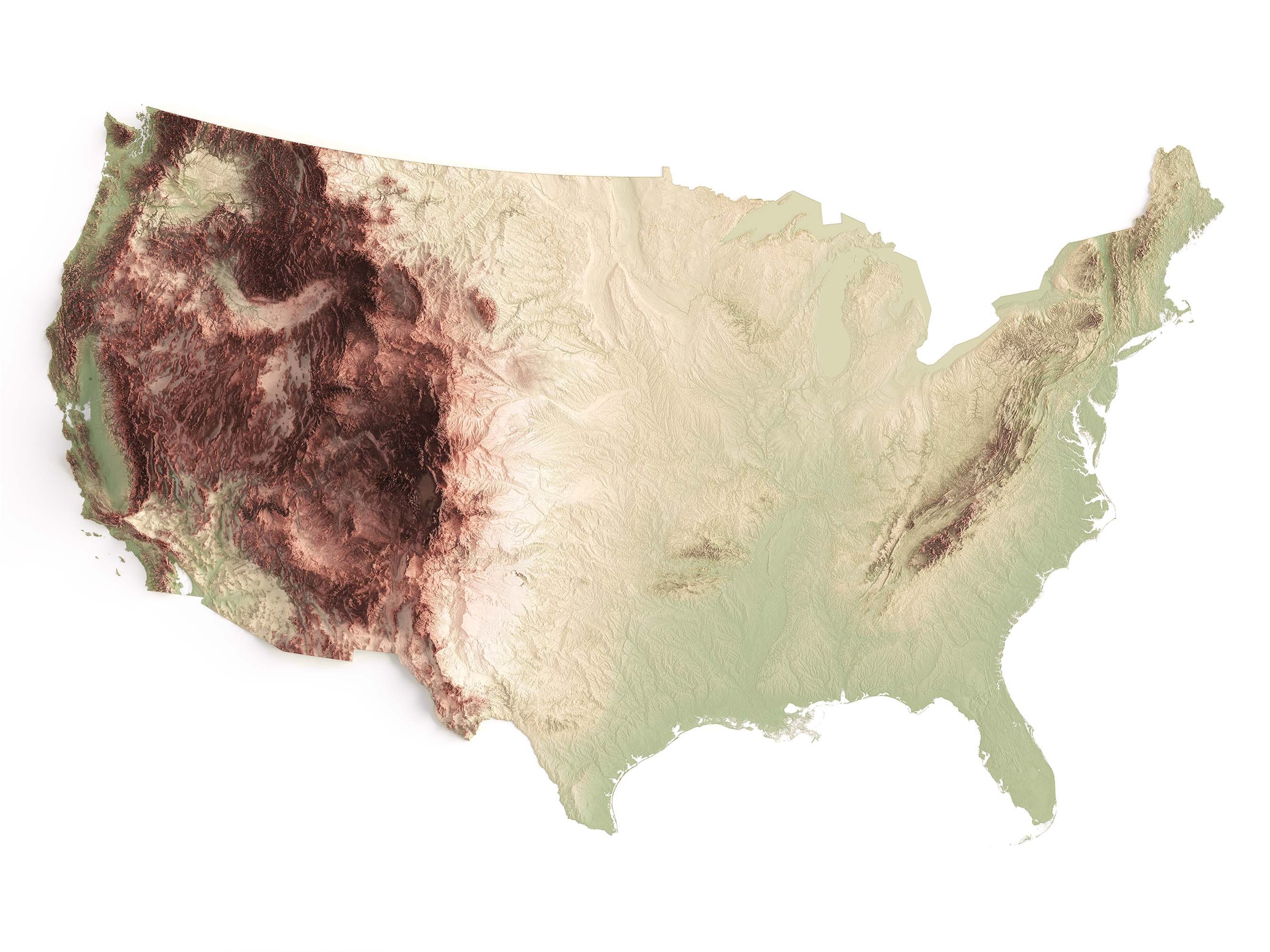 United States of America Elevation Map geo 2D Poster Shaded Relief Map ...