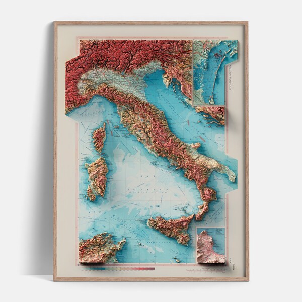Topographic Map Italy - Etsy