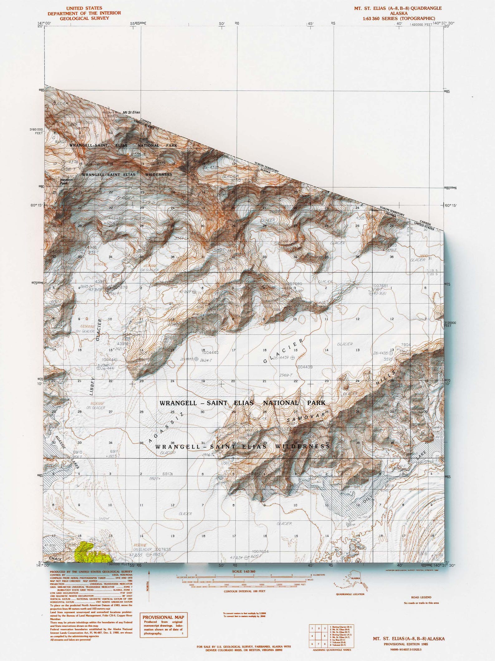 Mt Saint Elias (alaska, USA) Topographic Map of 1985 - 2D Poster Shaded ...