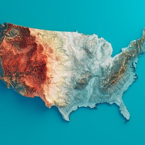 United States of America Elevation Map spectral 2D Poster Shaded Relief ...