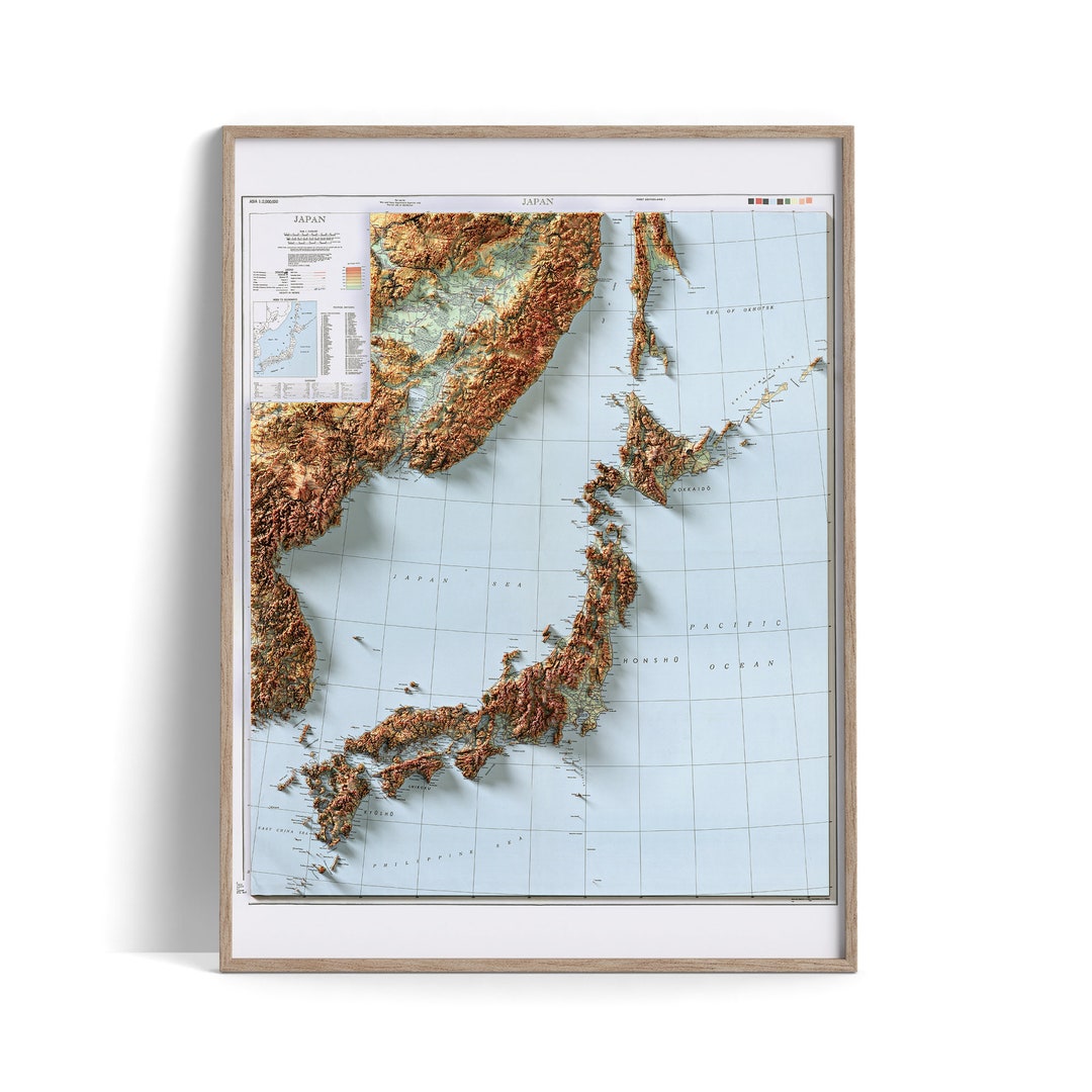Buy Japan Topographic Map of 1945 2D Poster Shaded Relief Map, Fine Art ...
