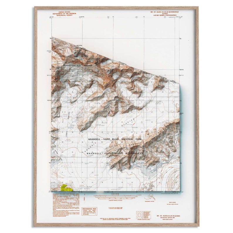Mt Saint Elias (alaska, USA) Topographic Map of 1985 - 2D Poster Shaded ...