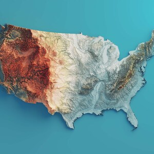 United States of America Elevation Map (spectral) - 2D Poster Shaded ...