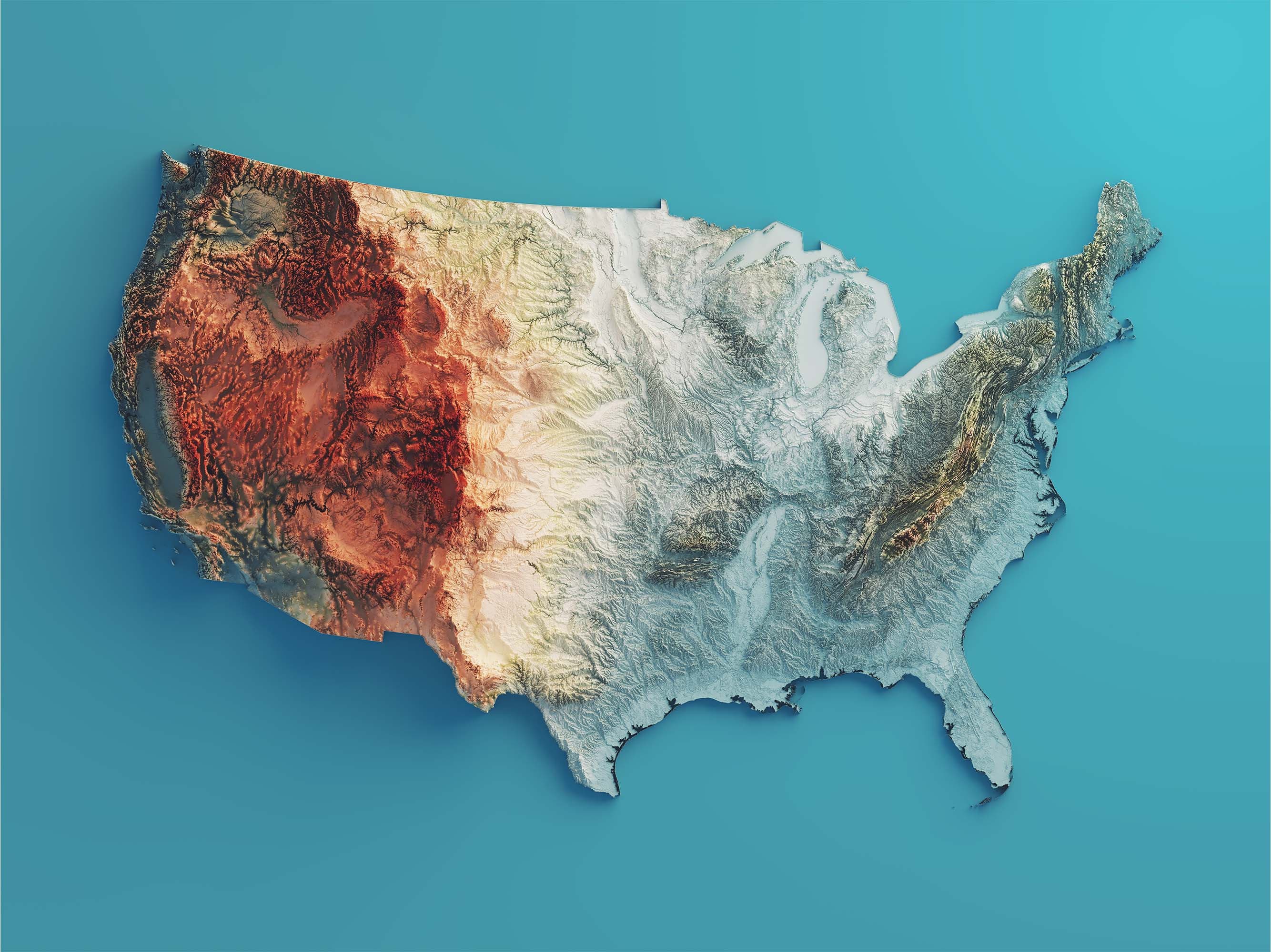 Elevation Topographical Map Of United States