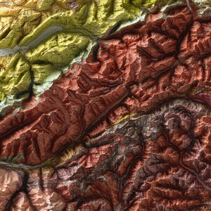 Switzerland 1972 Geological Map: Vintage Flat Shaded Relief Print Art ...