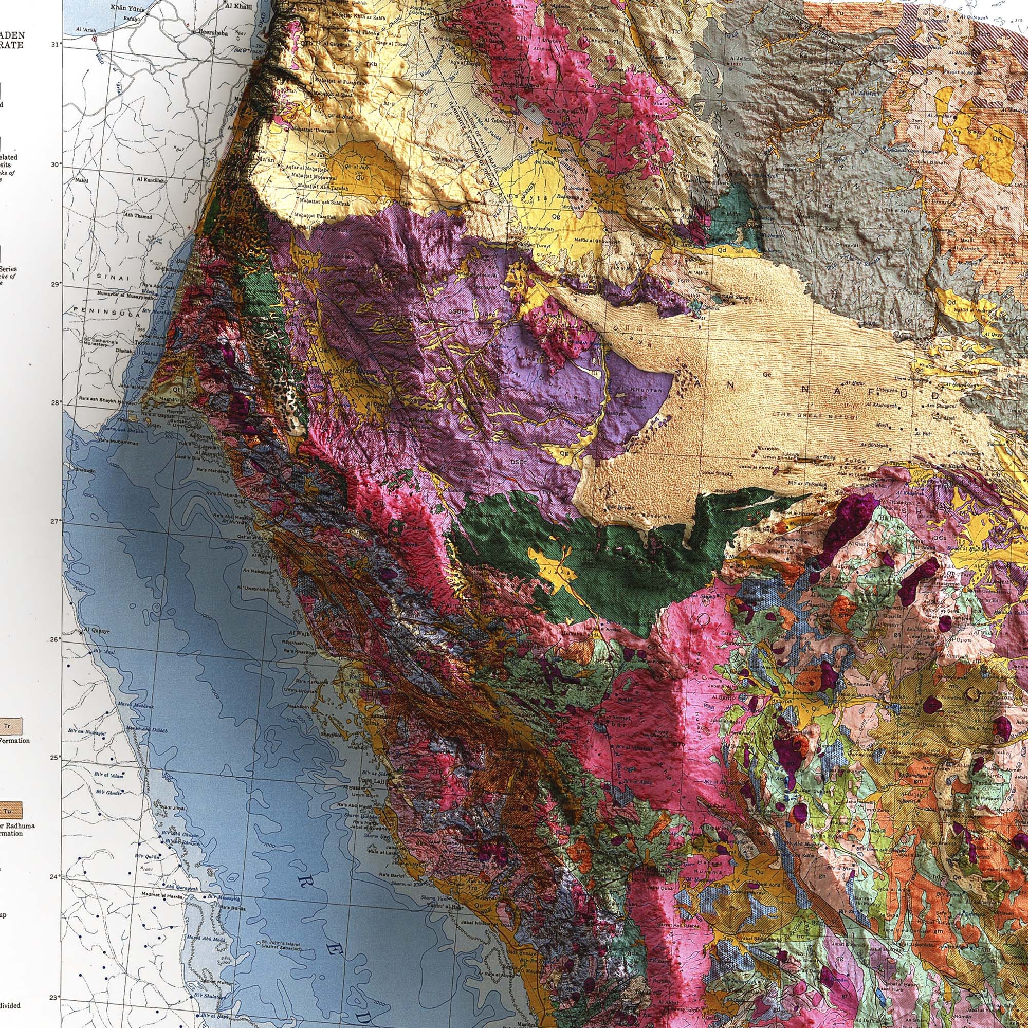 Mapa geológico de la Península Arábiga de 1963 Mapa en relieve ...