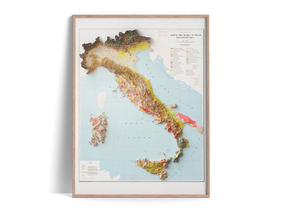 Italy Soil Map of 1966 2D Poster Shaded Relief Map Fine Art - Etsy