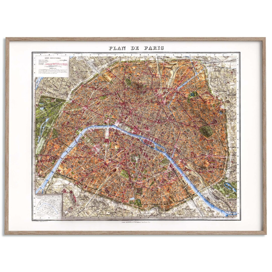 Paris (france) City Map of 1916 - 2D Poster Shaded Relief Map, Fine Art ...