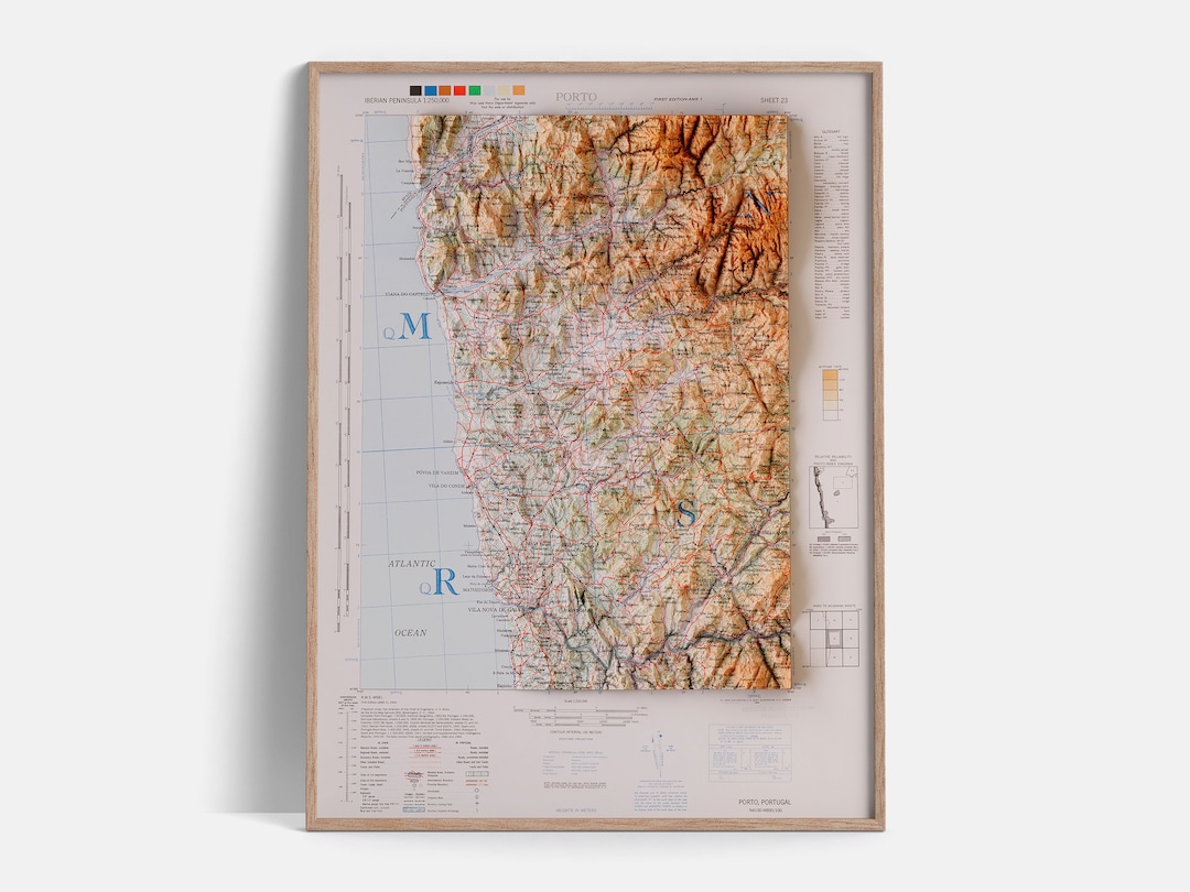 Porto portugal Topographic Map of 1944 2D Poster Shaded Relief Map ...