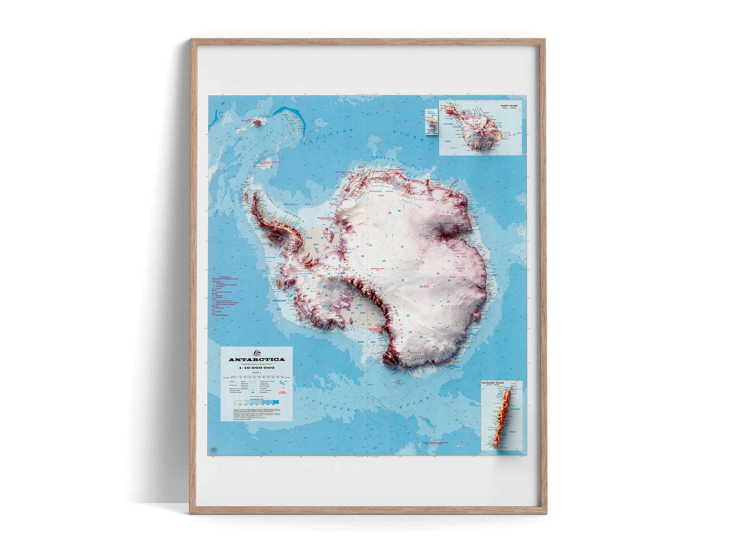 Antarctica Topographic Map of 1986 2D Poster Shaded Relief Map, Fine ...