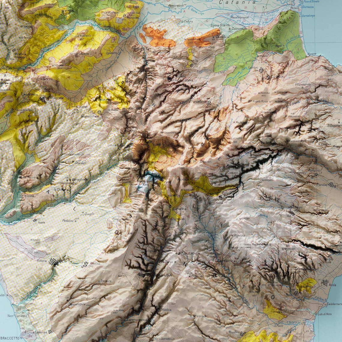 Sicily (italy) Soil Map of 1967 - 2D Poster Shaded Relief Map, Fine Art ...