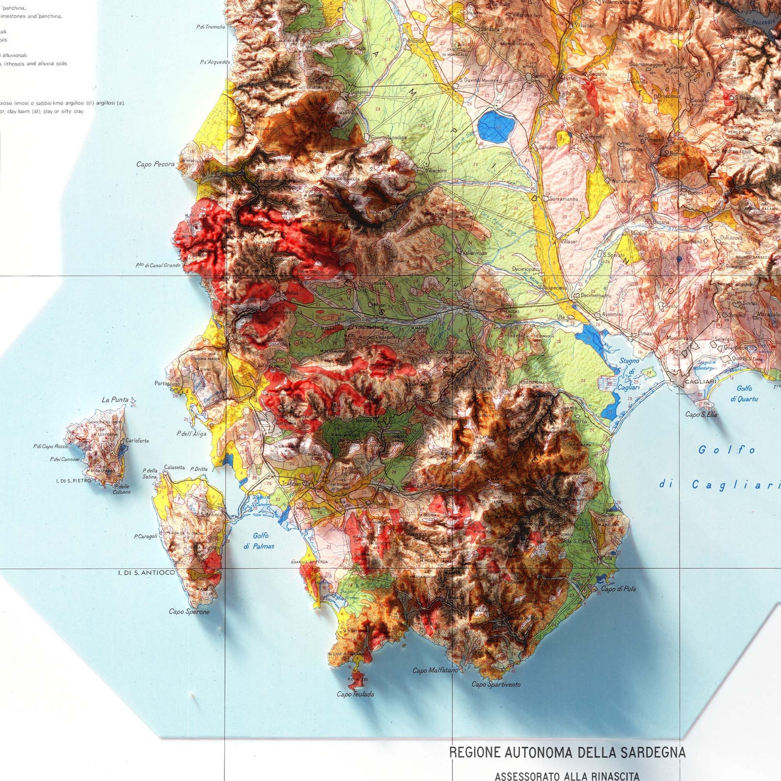 Sardinia (italy) 1960 Soil Map: Vintage Flat Shaded Relief Print Art - Etsy